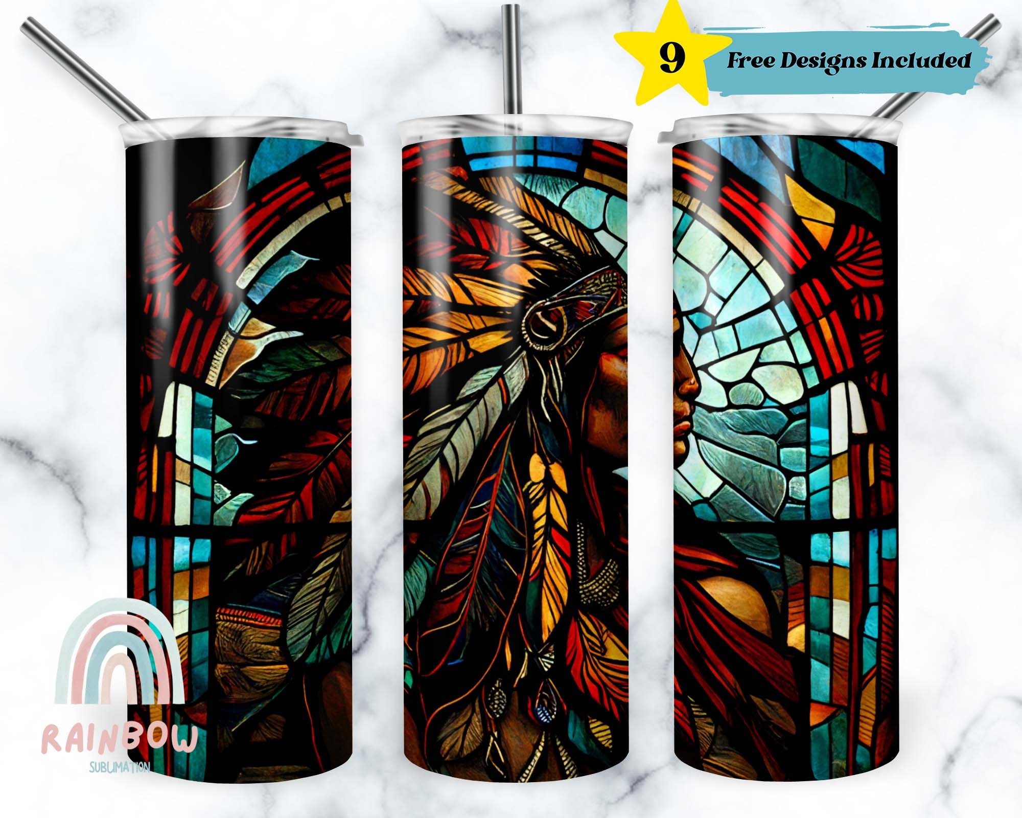 Stained Glass Native American Tumbler Wrap Indian Tumbler - Etsy