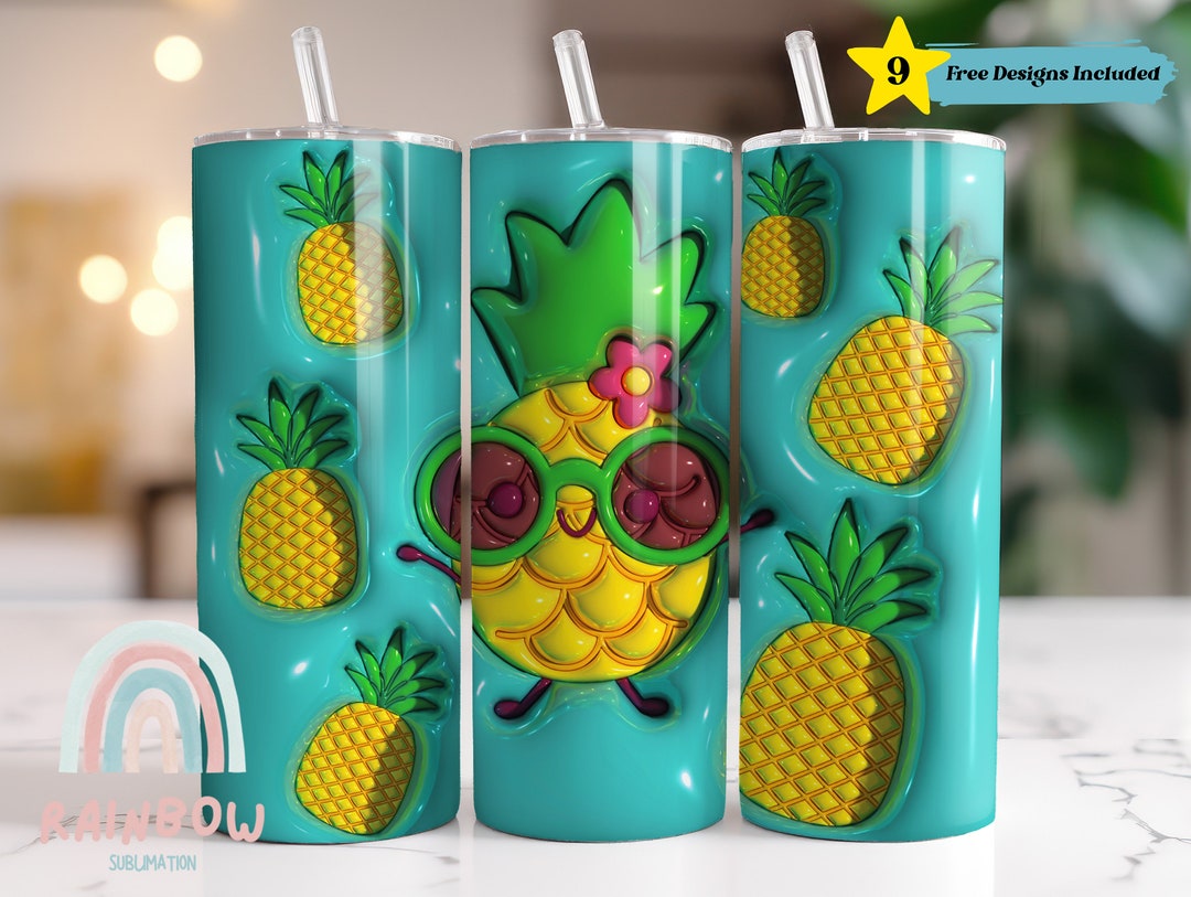 3D Inflated Pineapple Tumbler Wrap, 3D Puff Inflated Tumbler, Summer ...