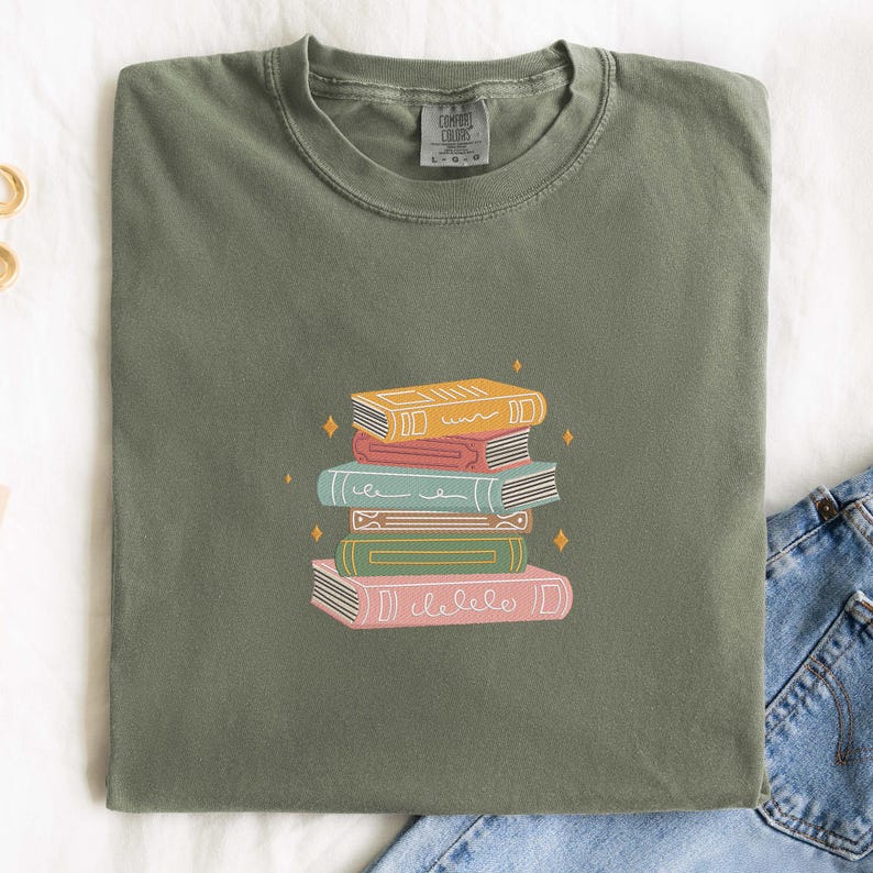 5 Sizes Stack of Books Embroidery Design, Booktok Embroidery Design ...