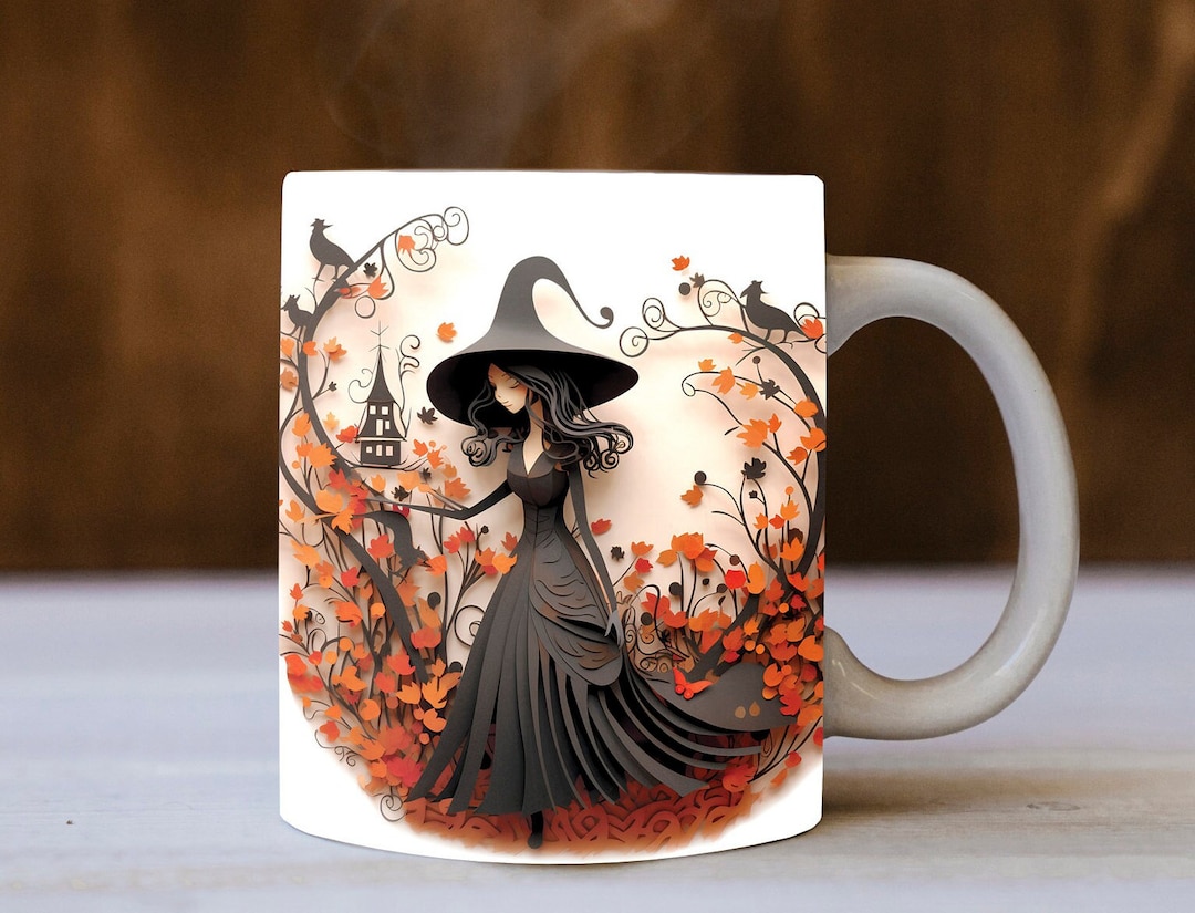 Paper Art Witch Mug PNG, 3D Witch Mug, Halloween Mug Wrap, 11oz Mug ...