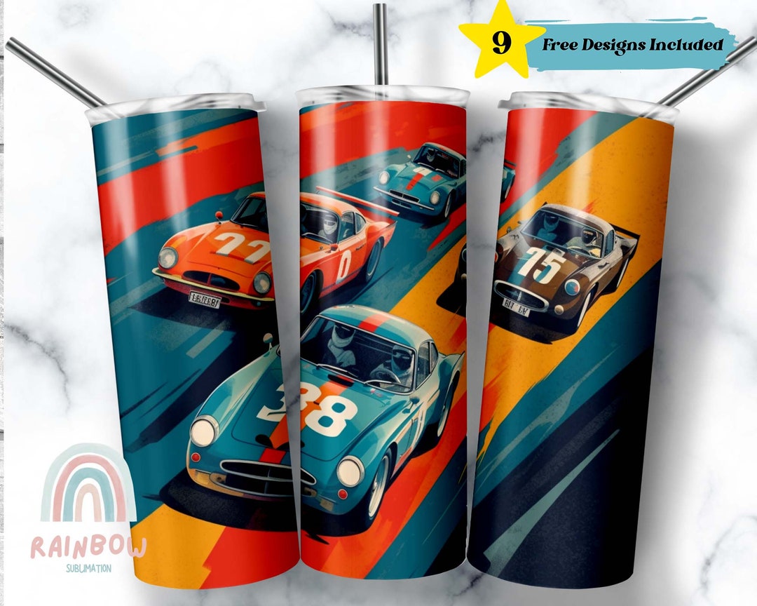 Motorsport Retro Poster Tumbler Wrap, Race Car Tumbler Design ...
