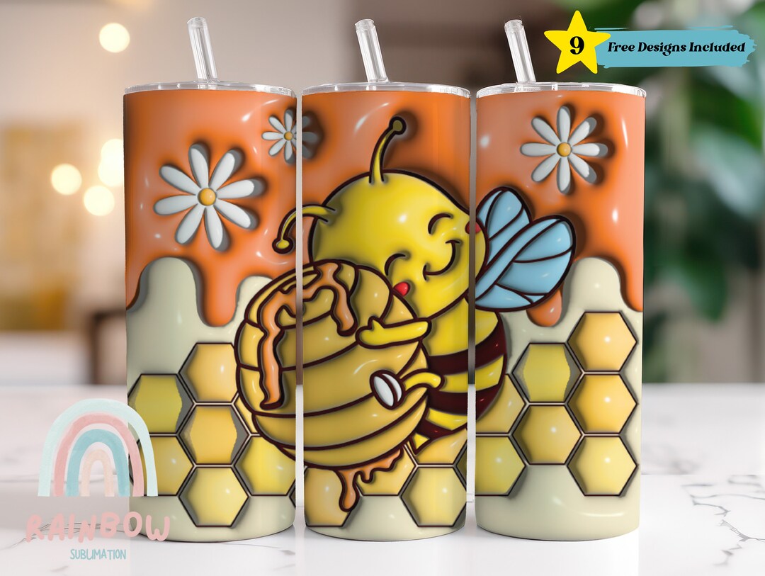 3D Inflated Cute Bee Tumbler Wrap, 3D Bee Tumbler Design, Honey Tumbler ...