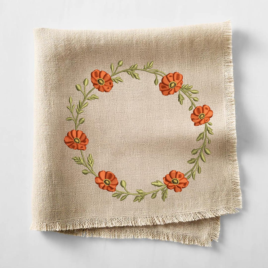 4 Size Poppy Flower Wreath Embroidery Design, Poppy Flower Embroidery ...
