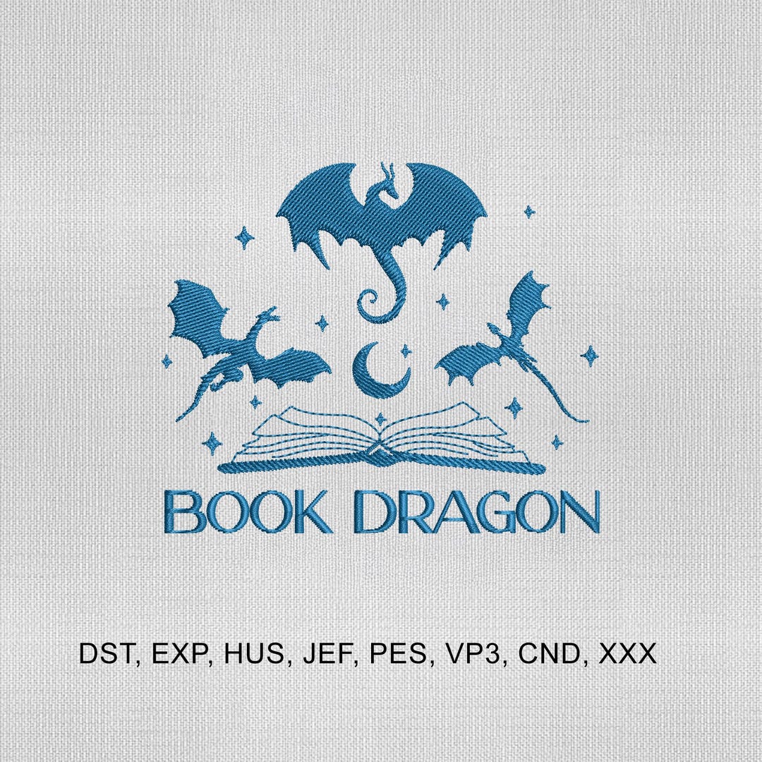 5 Sizes Book Dragon Embroidery Design, Dragon Book Embroidery Design ...