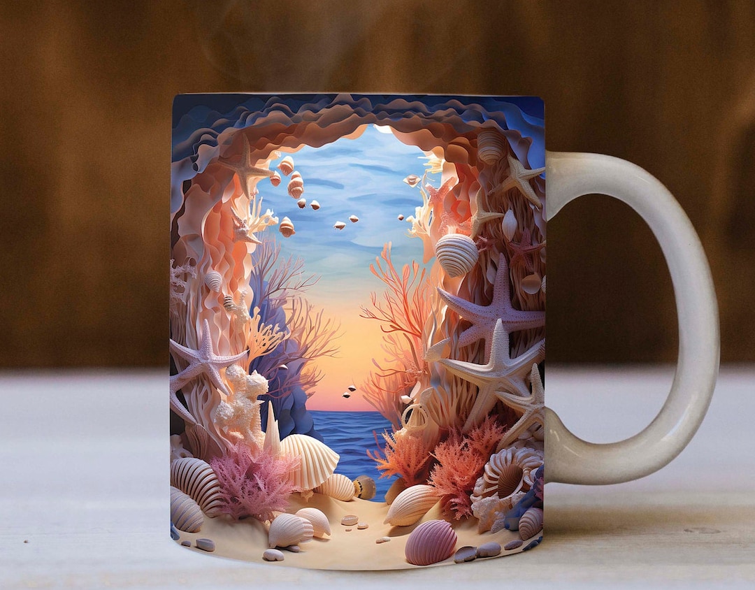 3D Beach Landscape Mug, Beach Mug Design, 3D Mug, 11oz Mug & 15oz Mug ...