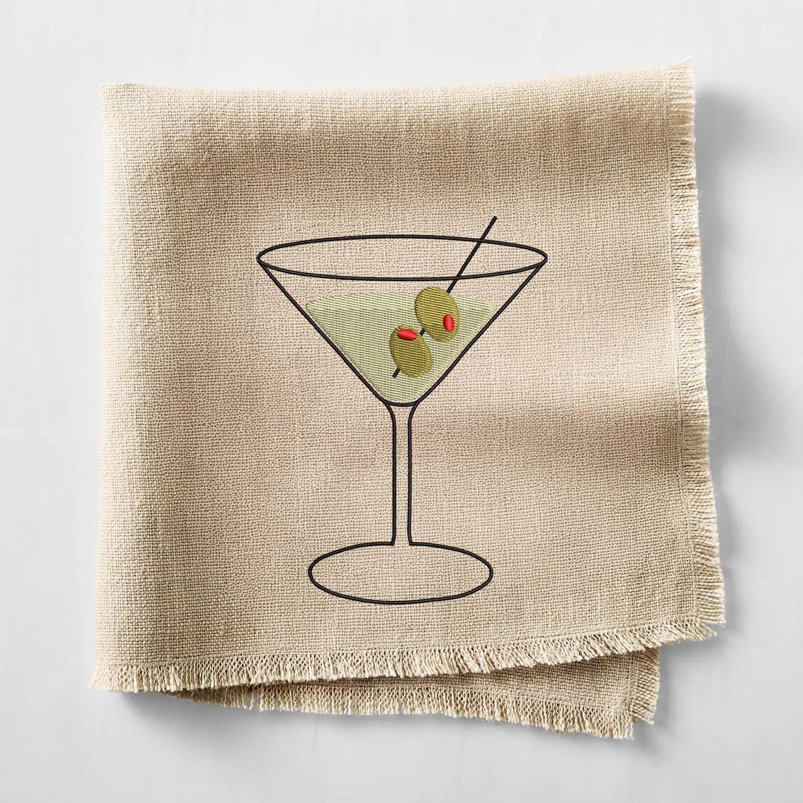 Set of 12 Cocktail Icons Embroidery Design, Summer Olive Oyster Cheese ...