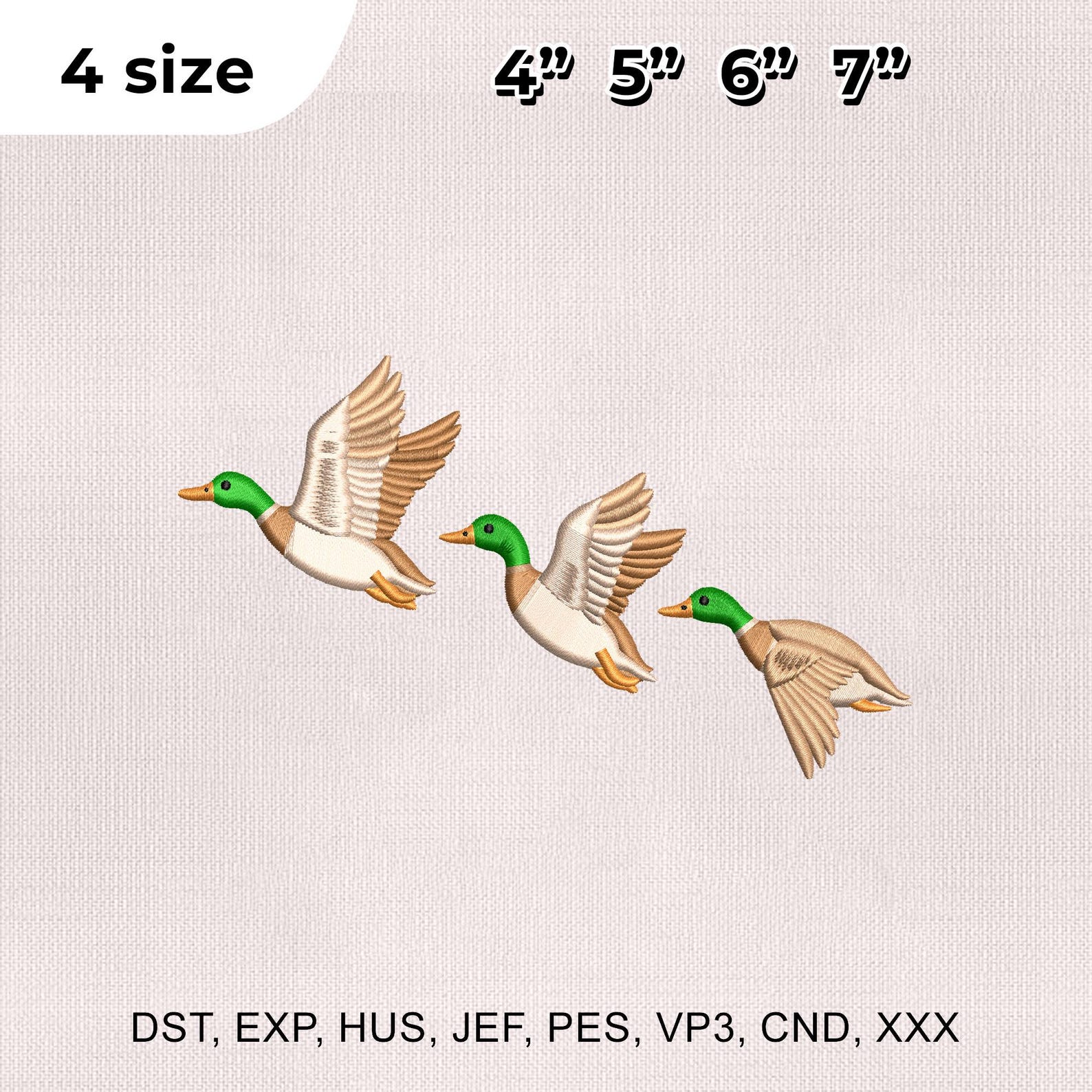 4 Size Mallard Ducks Embroidery Design, Ducks Embroidery File, Mallard ...