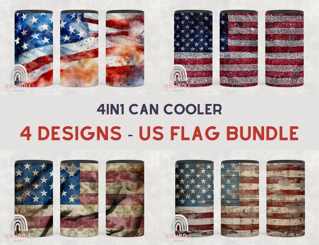 US Flag Bundle (4 Designs) 4in1 Can Cooler Wrap, American Flag Can ...