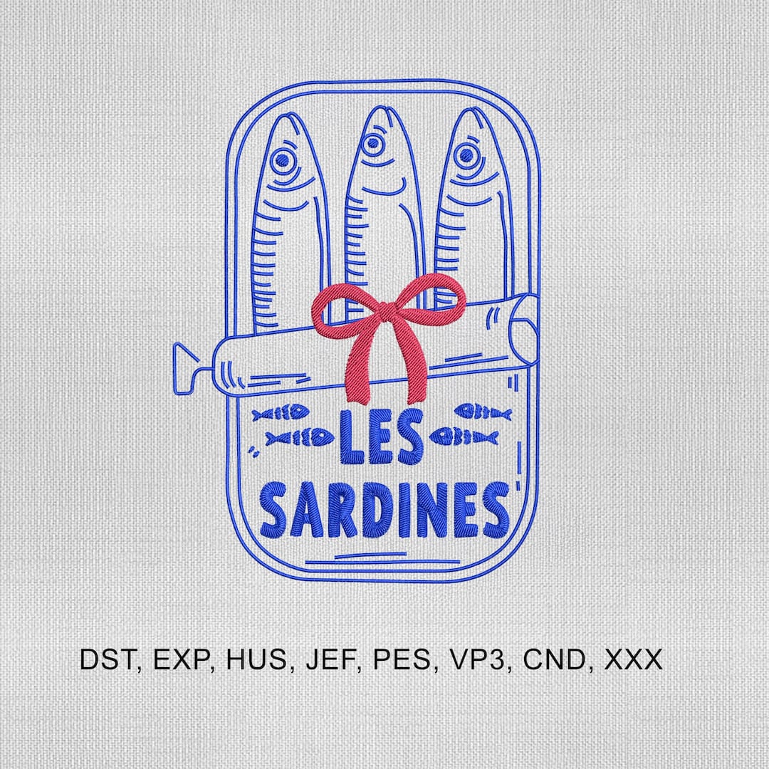 5 Sizes Sardines Embroidery Design, Italian Summer the Market ...