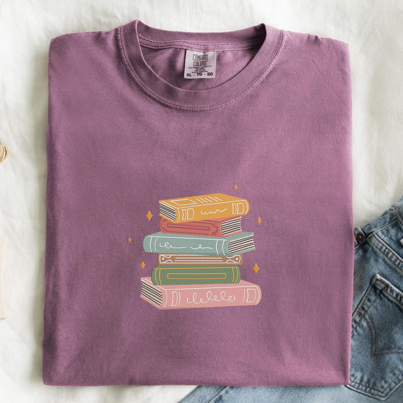 5 Sizes Stack of Books Embroidery Design, Booktok Embroidery Design ...