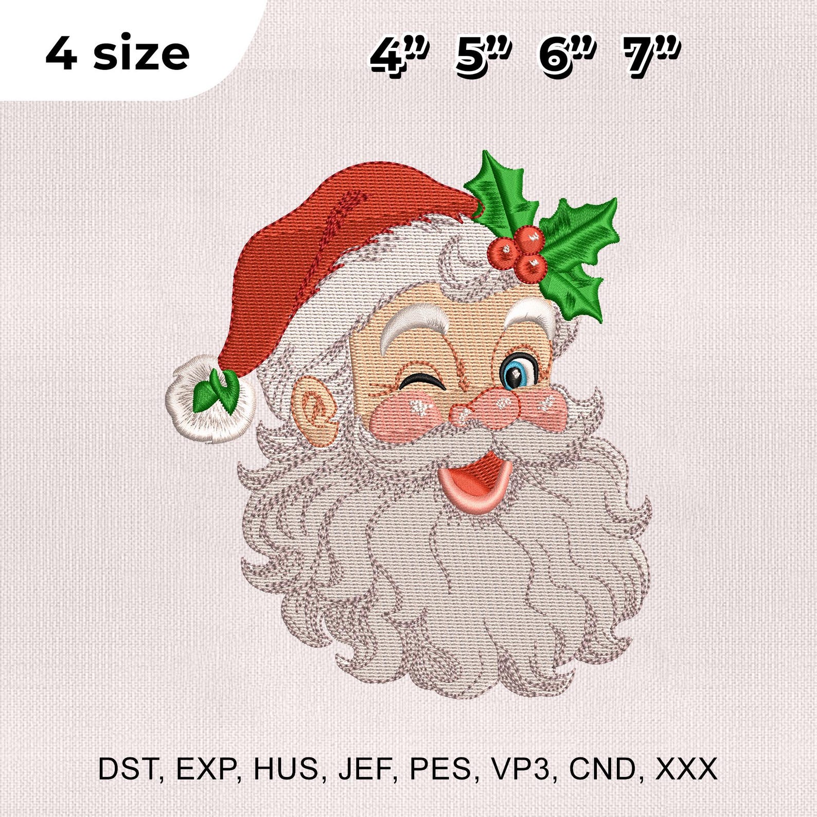 4 Size Retro Santa Embroidery Design, Cute Santa Embroidery Design ...