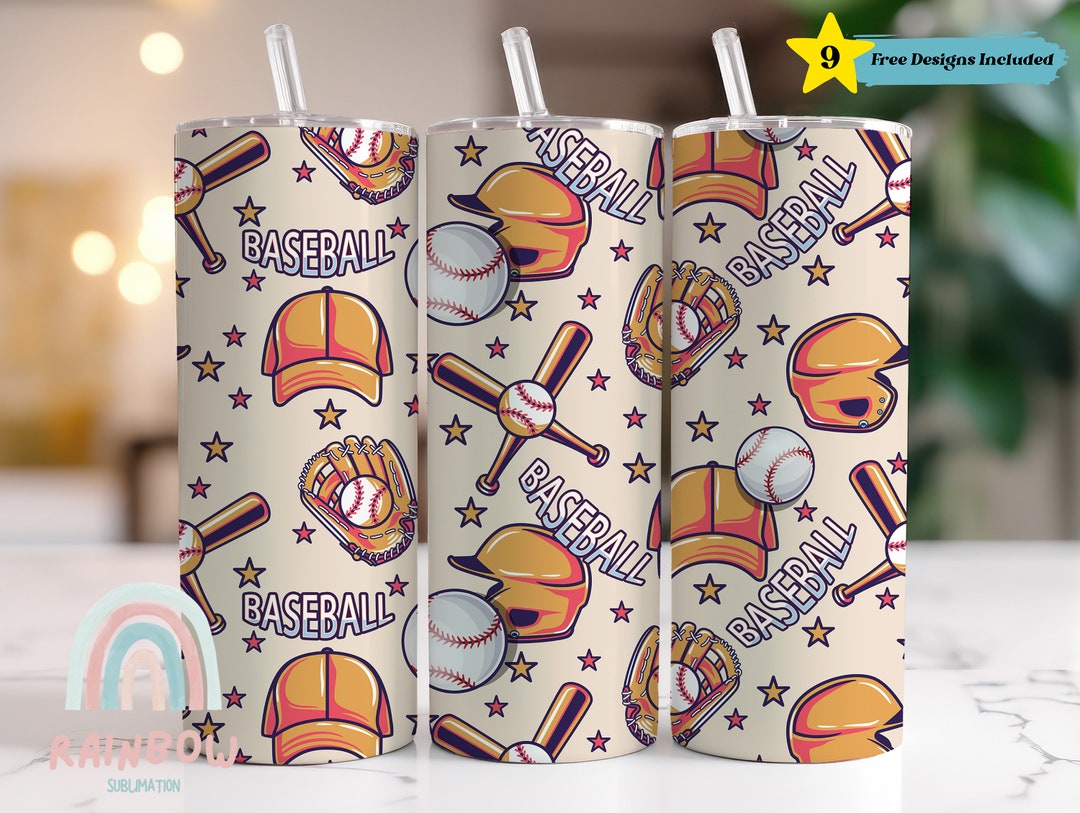 Seamless Baseball Tumbler Wrap, Baseball Lover Tumbler, Retro Baseball ...