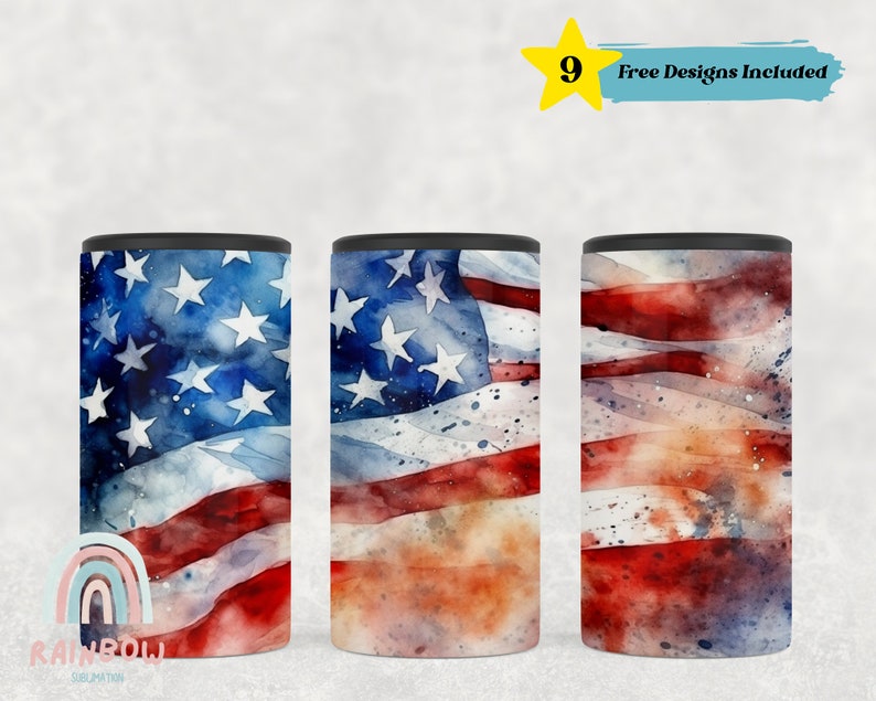 US Flag Bundle (4 Designs) 4in1 Can Cooler Wrap, American Flag Can ...