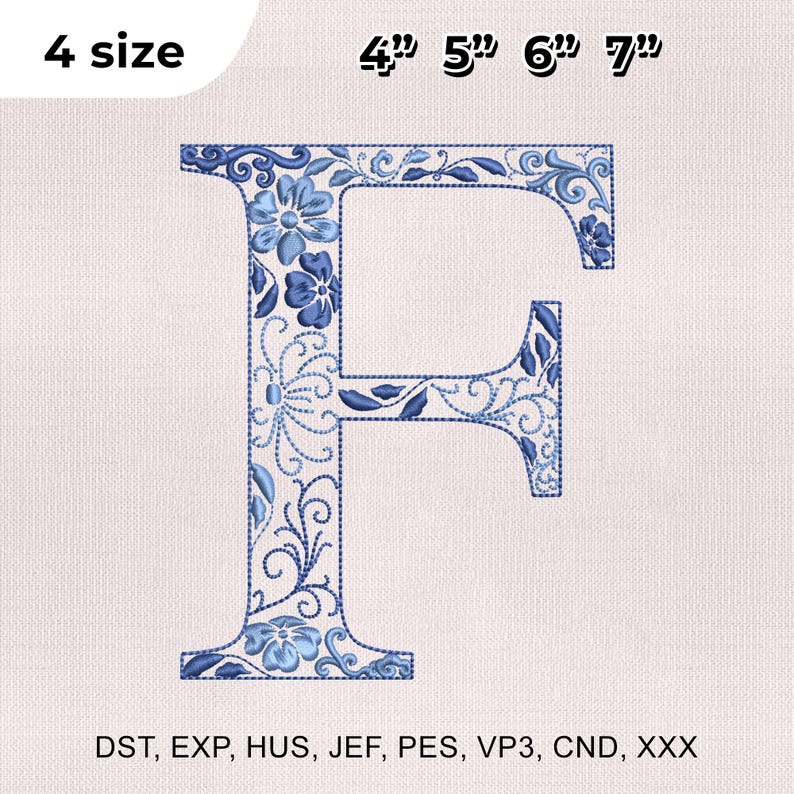 Chinoiserie Letter F Embroidery Font, Chinoiserie Machine Embroidery ...