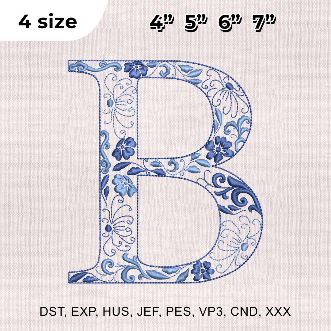 Chinoiserie Letter B Embroidery Font, Chinoiserie Machine Embroidery ...