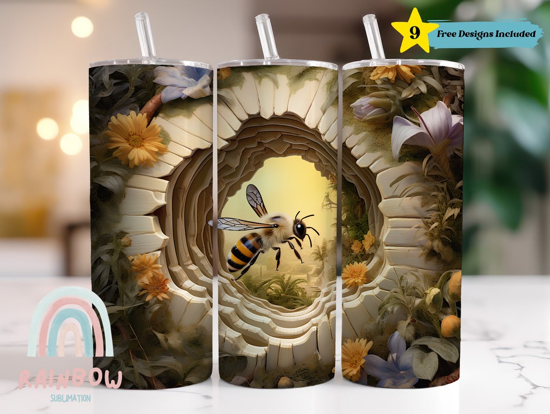 3D Bee Tumbler Wrap, Bee Flower Tumbler Design, Sublimation Tumbler ...