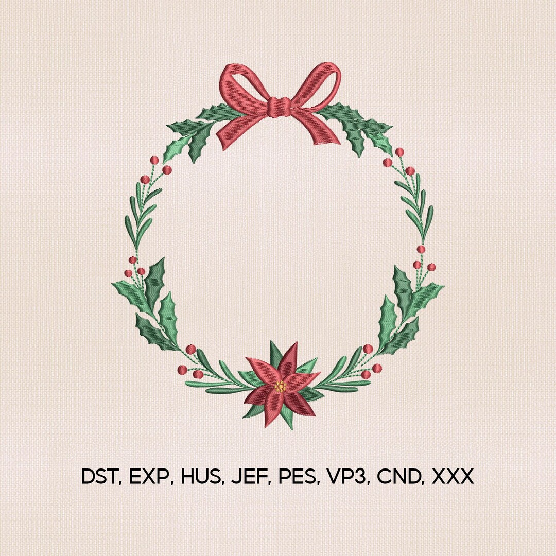 4 Size Christmas Wreath Embroidery Design, Elegant Wreath Embroidery ...