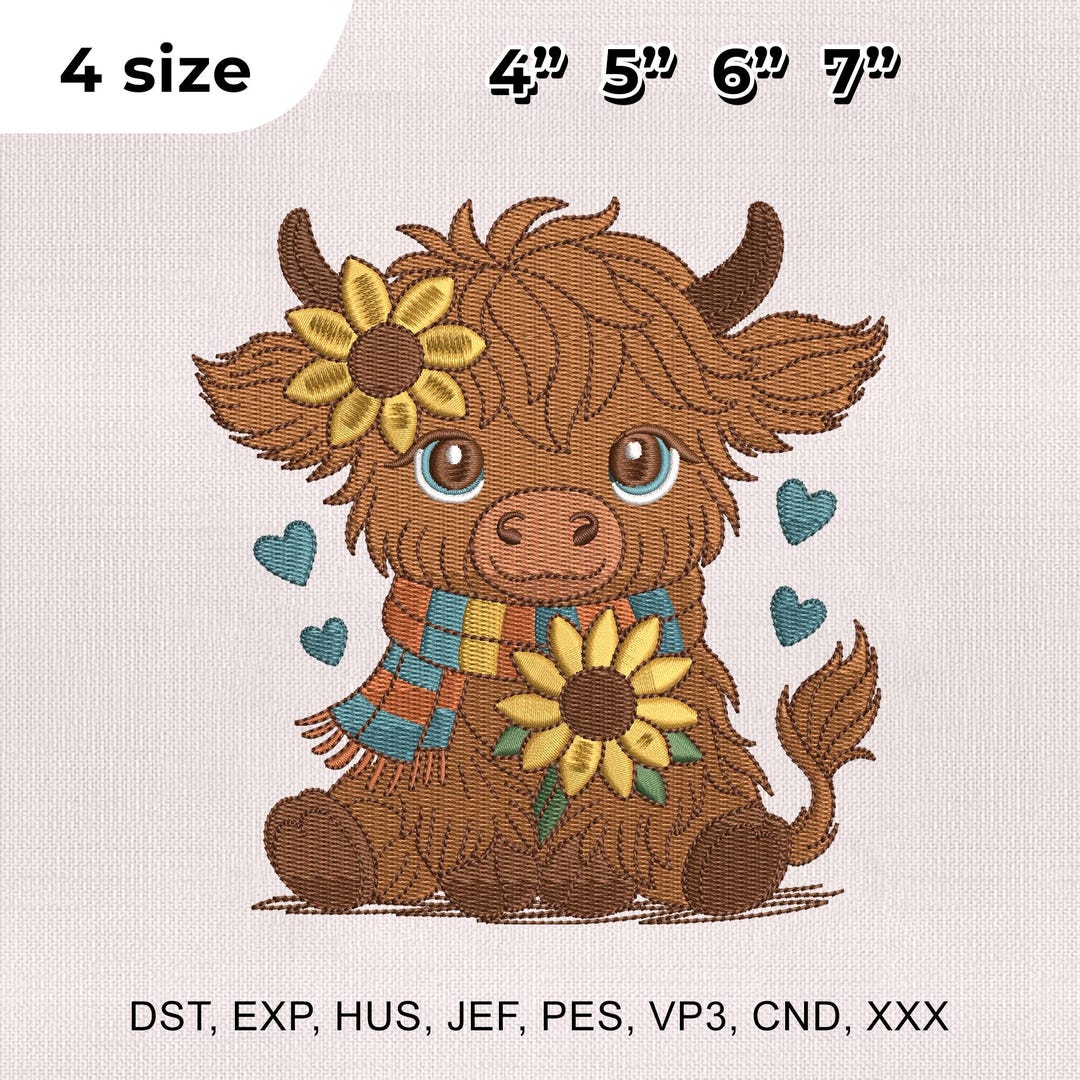 4 Size Highland Cow Embroidery Design, Fall Cow Embroidery Design, Cow ...