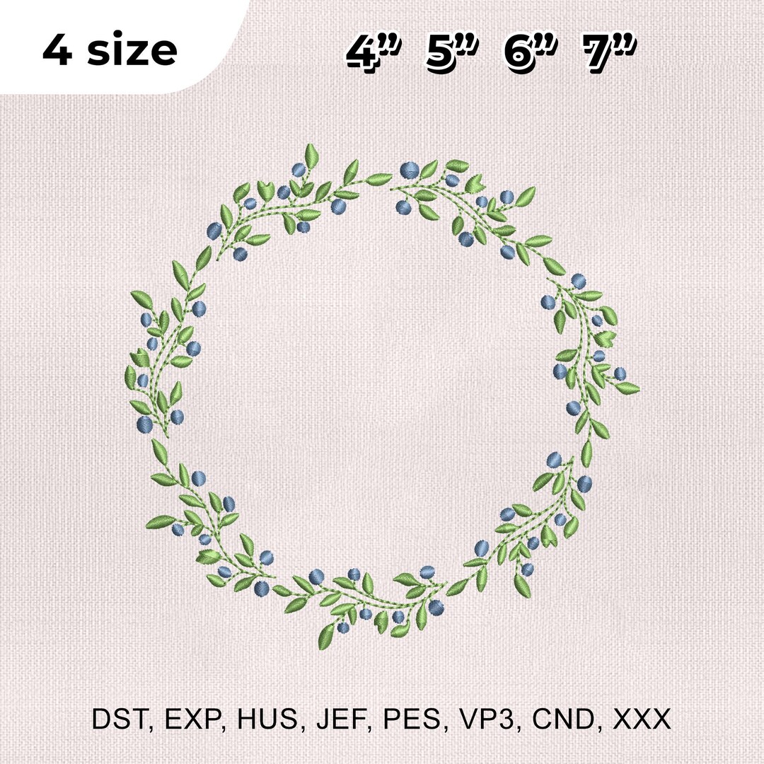 4 Sizes Blueberry Wreath Embroidery Design, Wreath Embroidery Design ...