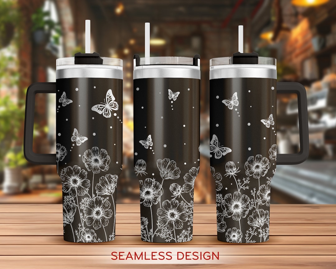 Butterflies and Cosmos Tumbler Laser Svg, Butterfly 40oz Tumbler Full ...