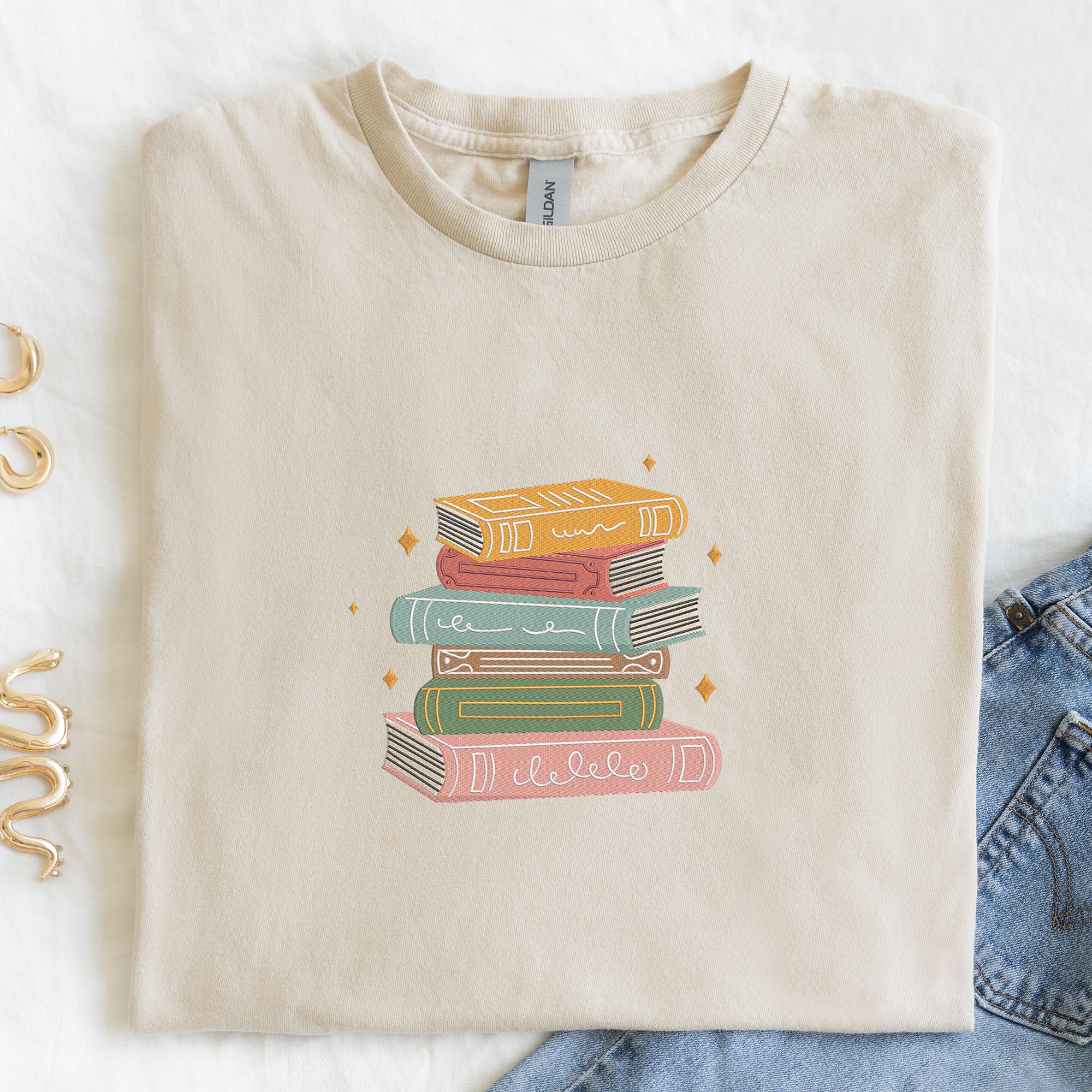 5 Sizes Stack of Books Embroidery Design, Booktok Embroidery Design ...