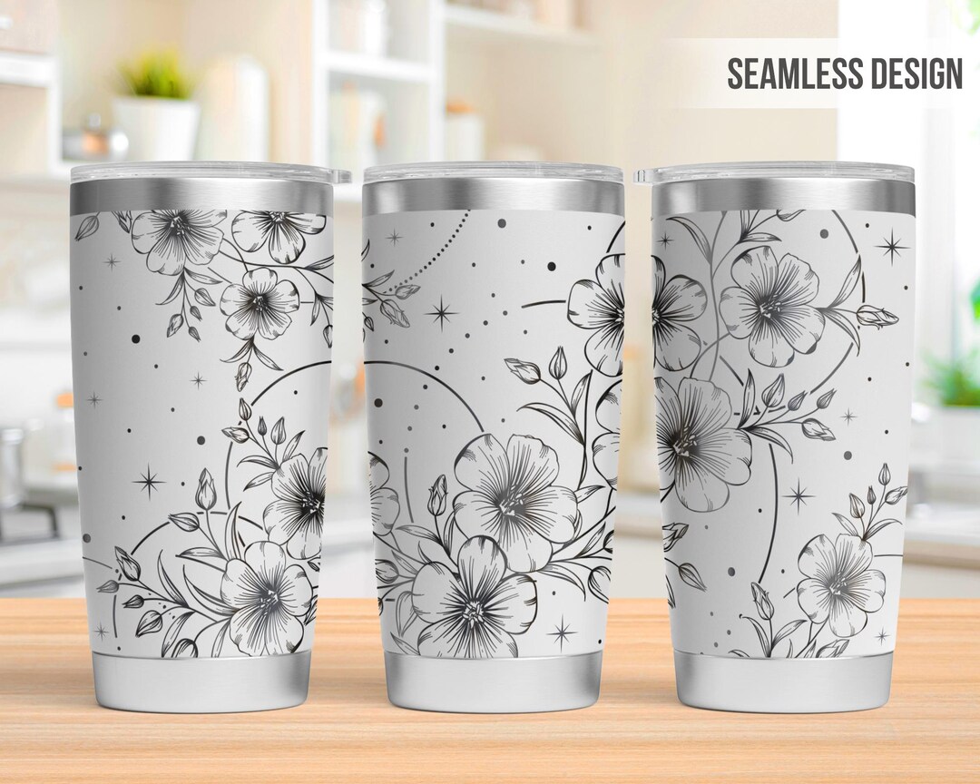 Boho Flowers 20oz Tumbler Laser Engraving Wrap, Flower Tumbler Wrap Svg ...