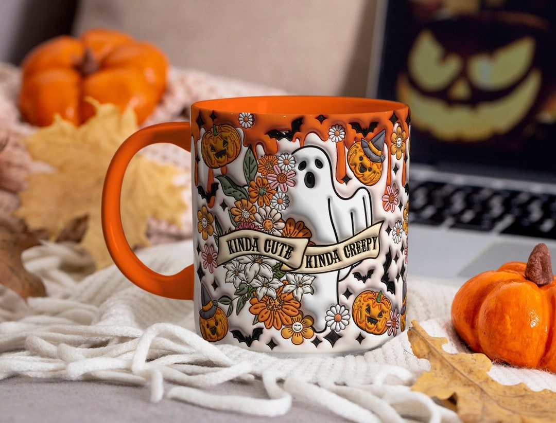 Kinda Cute Kinda Creepy Inflated Mug Wrap, 3D Halloween Puff Mug Wrap ...