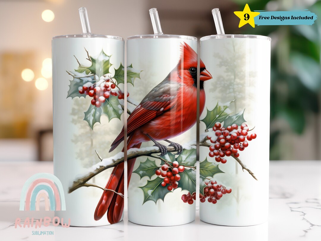 Red Cardinal Tumbler Wrap, Red Cardinal in Christmas Tumbler Design ...