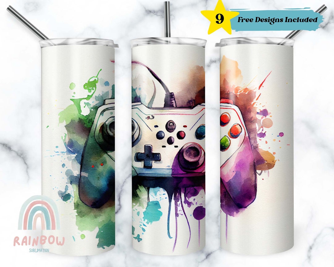 Watercolor Game Controller Tumbler Wrap, Game Tumbler Design ...