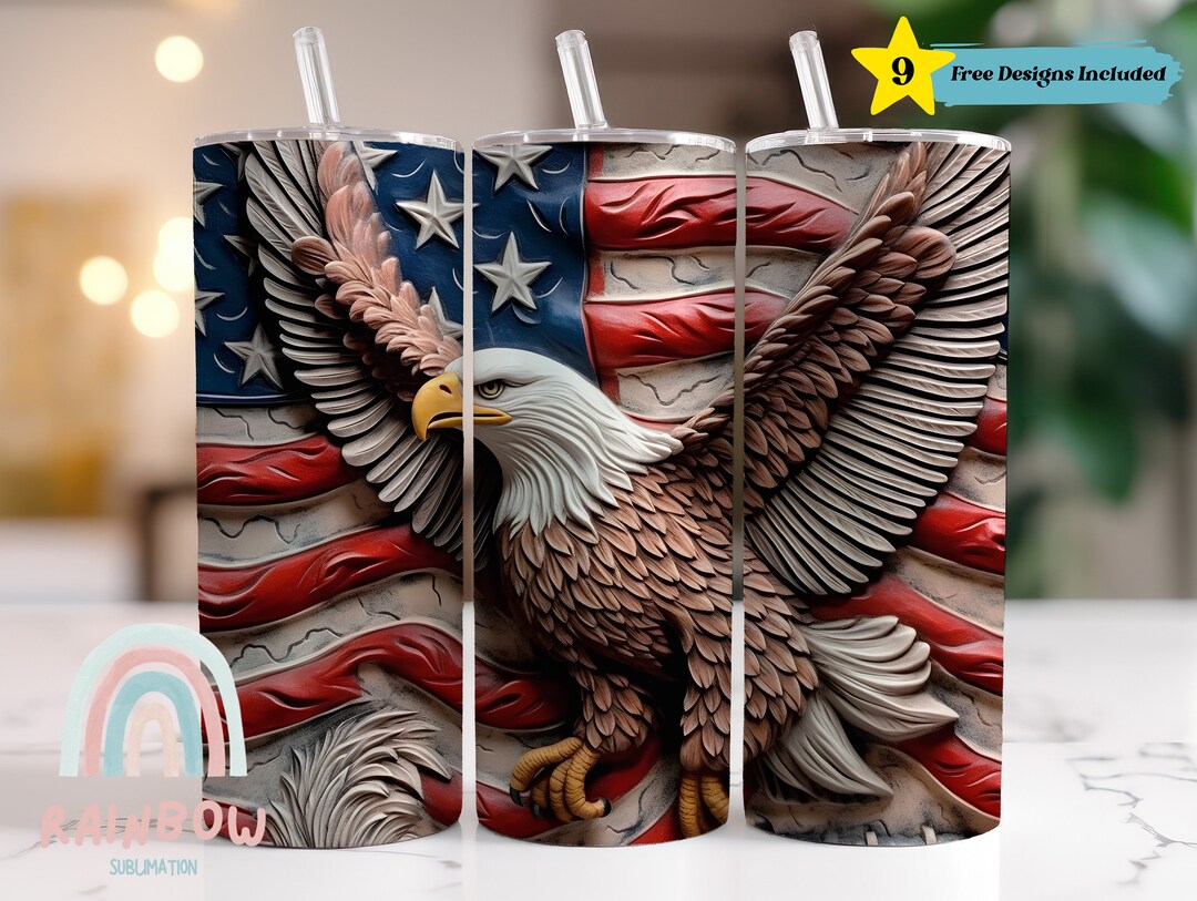 3D Eagle American Flag Tumbler Wrap, Patriotic Tumbler, 4th July Tumbler, Sublimation Design ...