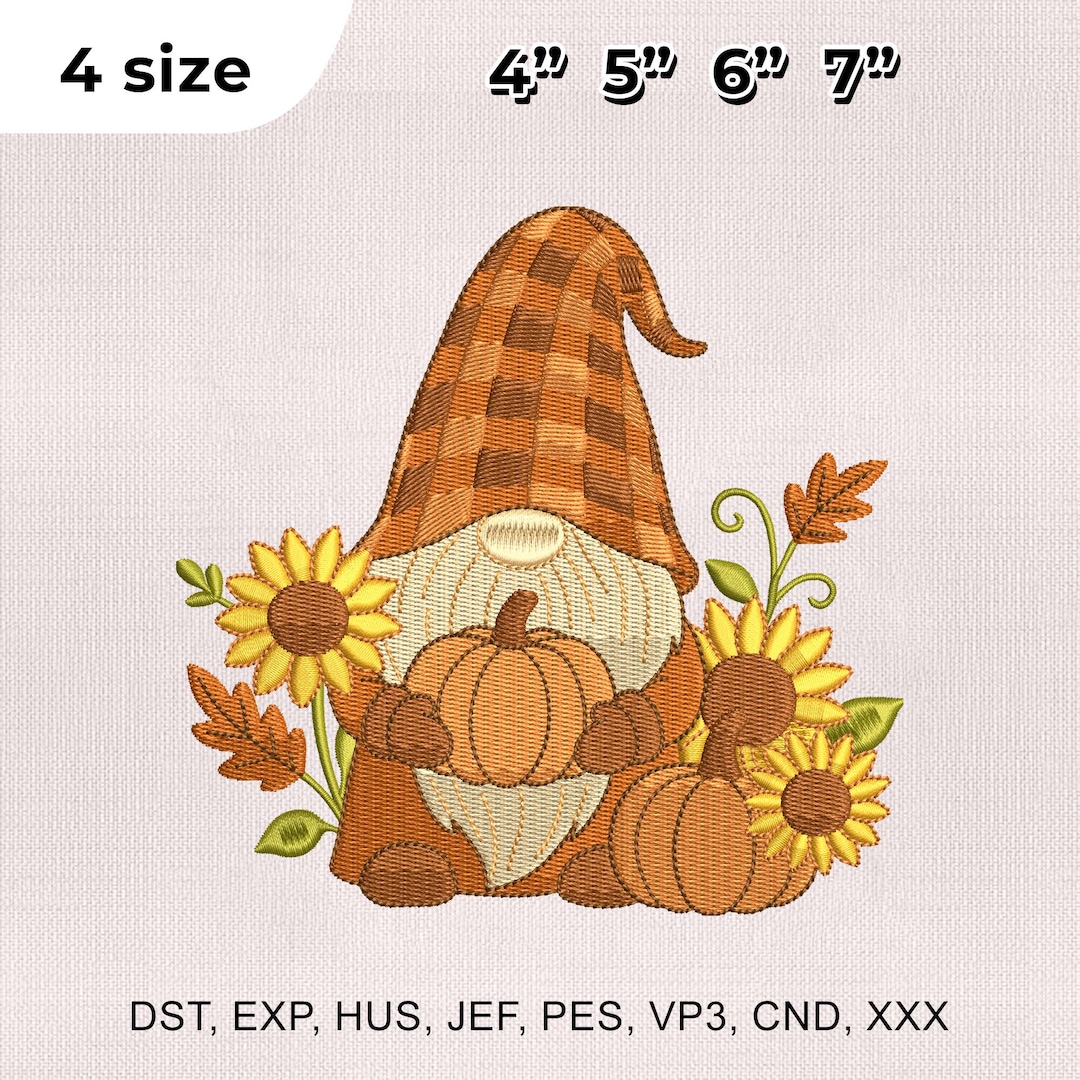 4 Size Fall Gnomes Embroidery Design, Fall Season Embroidery File ...