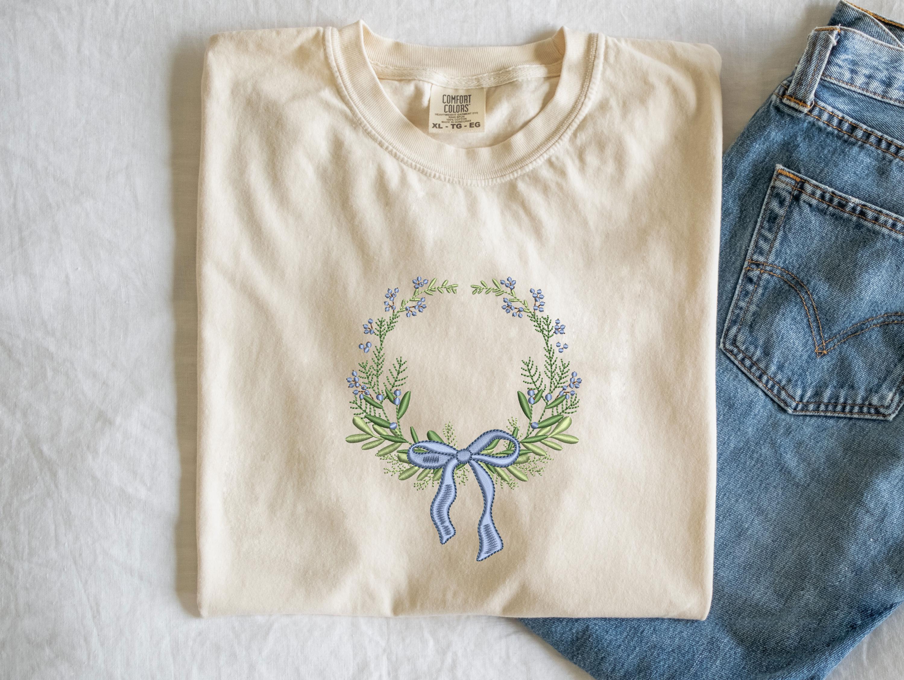 4 Size Blueberry Wreath With Blue Bow Embroidery Design, Monogram Frame ...