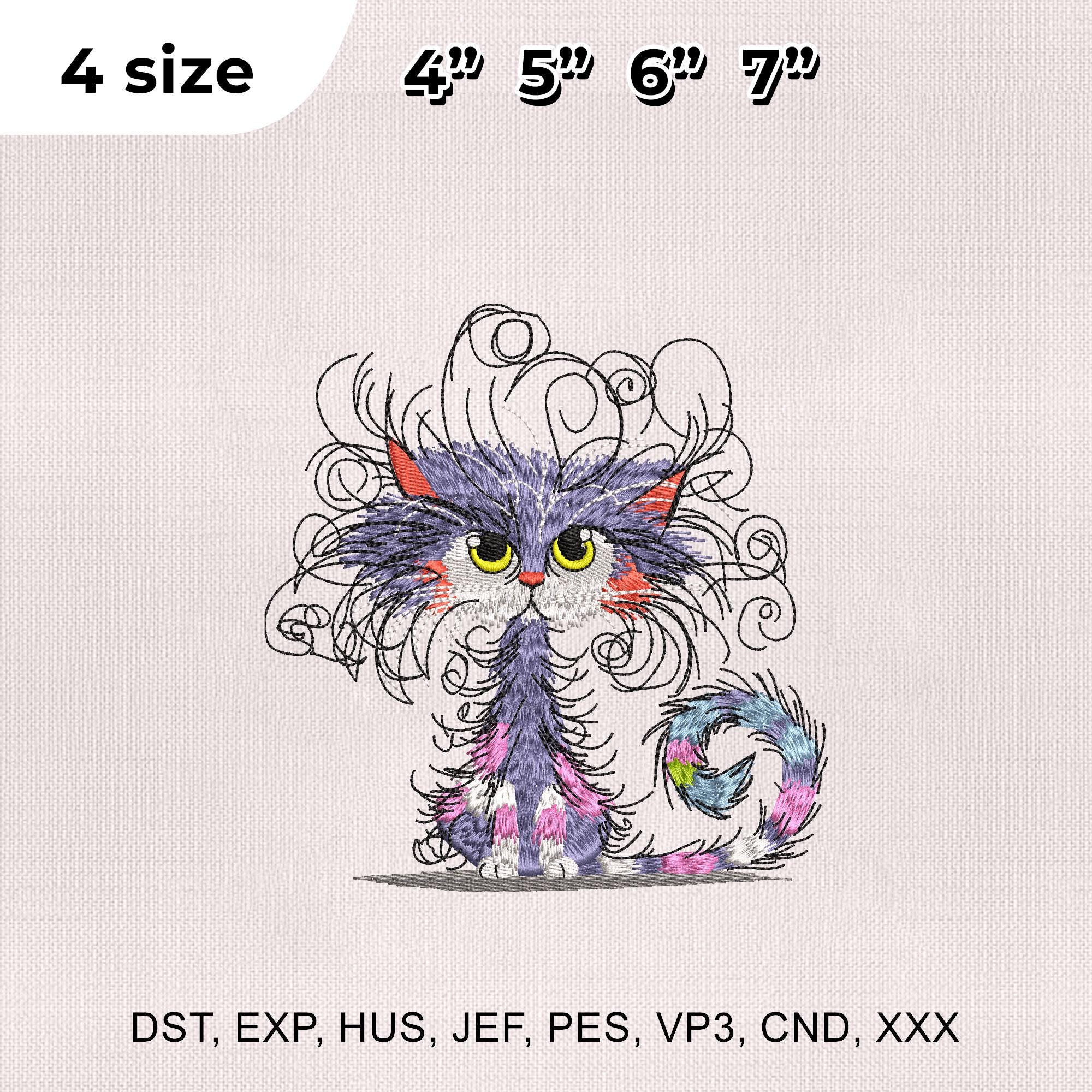 4 Size Crazy Cat Embroidery Design, Cat Embroidery Design, Funny Cat ...