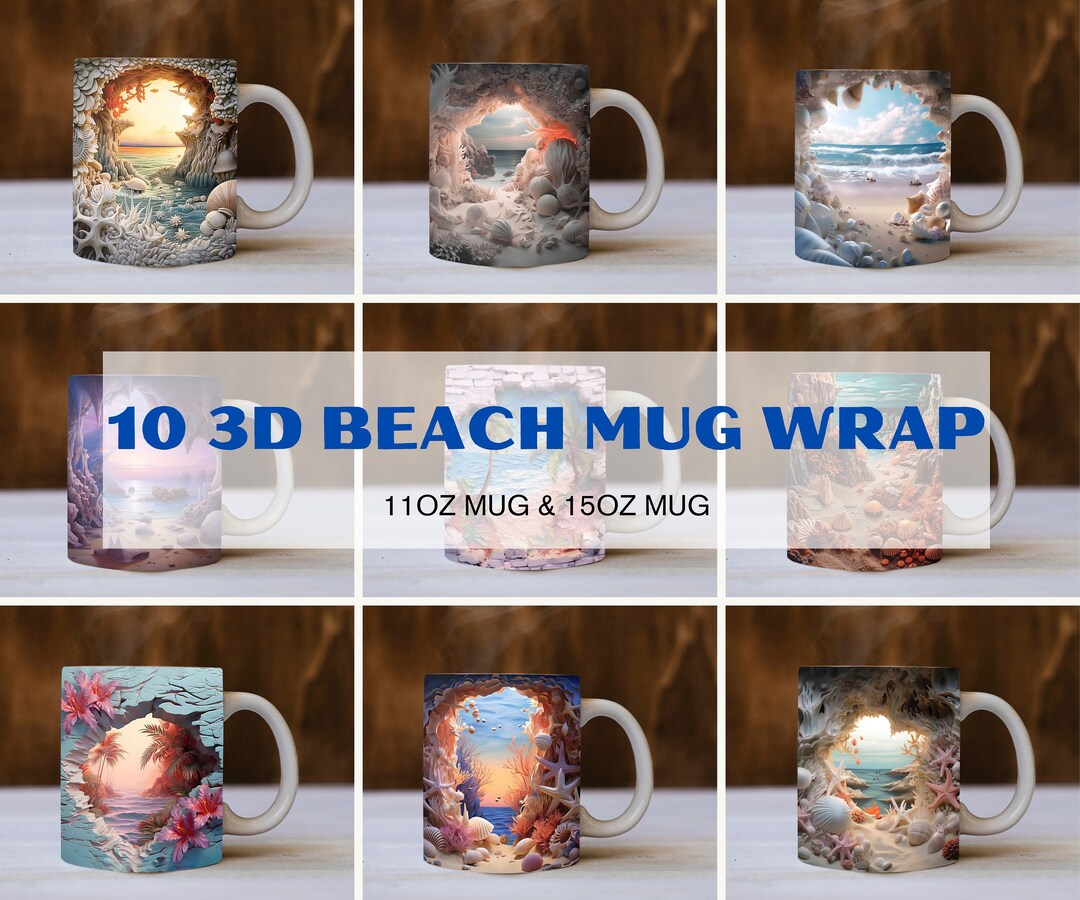 10 Designs 3D Beach Landscape Mug Wrap, Beach Mug Design, 3D Mug Bundle ...