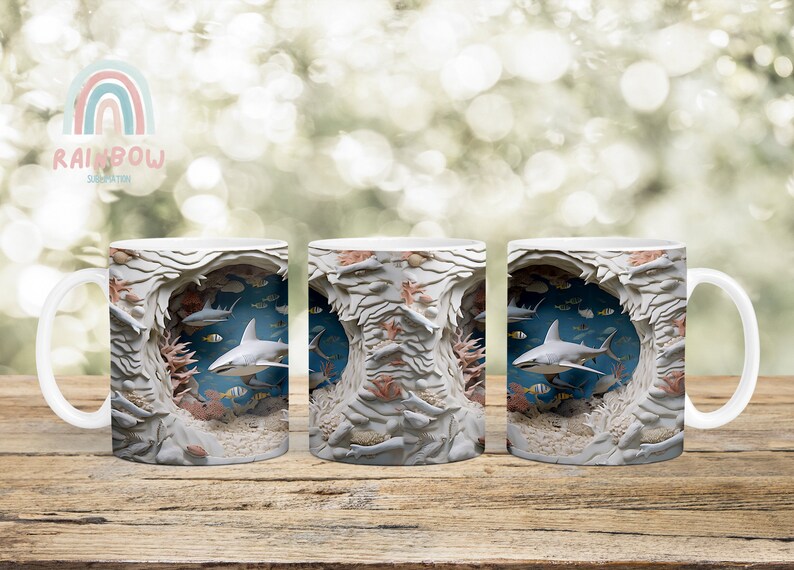 3D Shark Mug Wrap, Shark Mug, Mug PNG, 3D Mug, 11oz Mug & 15oz Mug ...