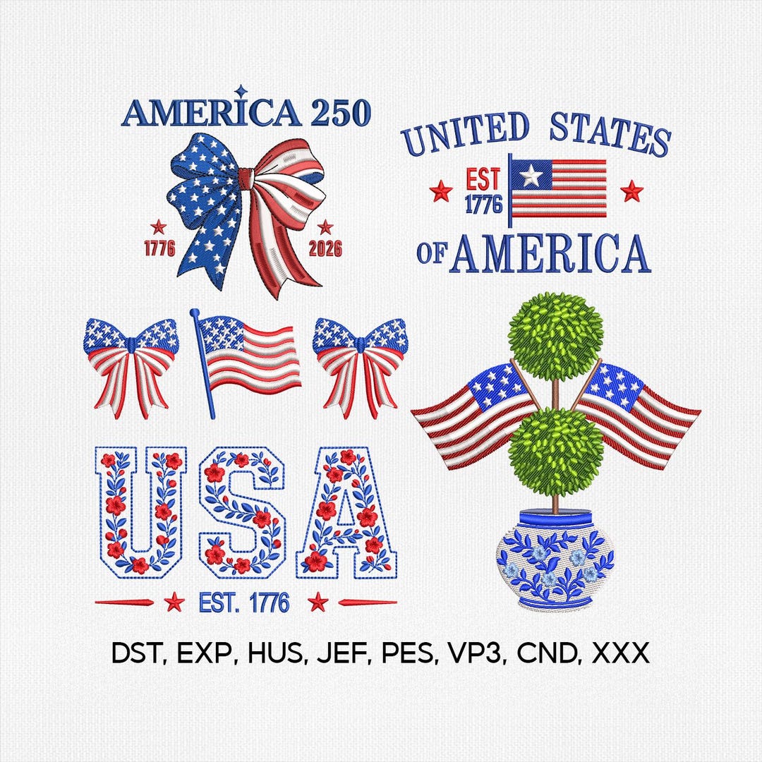 Set of 8 Patriotic Embroidery Designs, Patriotic Embroidery File ...