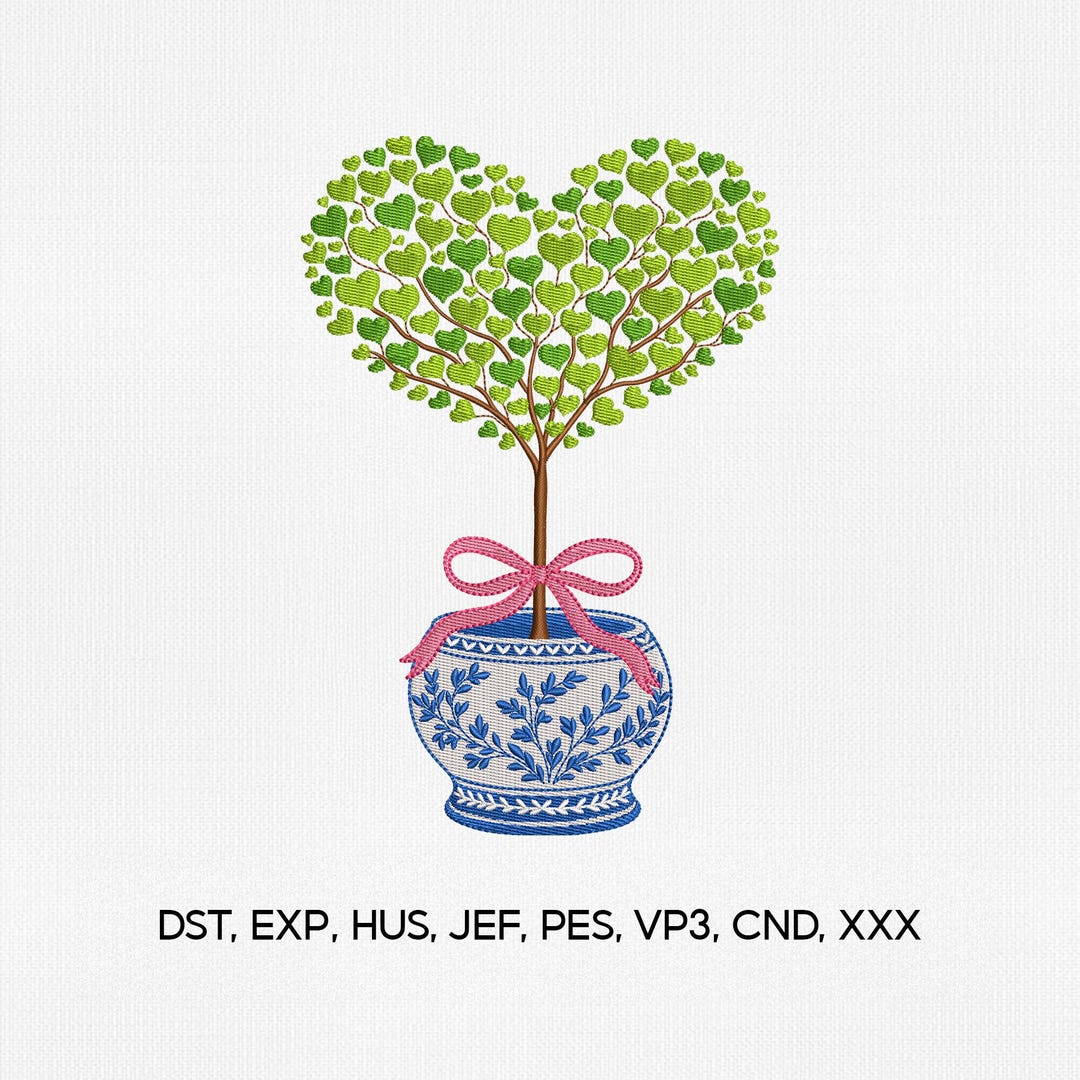 4 Size Heart Topiary Tree Embroidery Design, Chinoiserie Tree ...