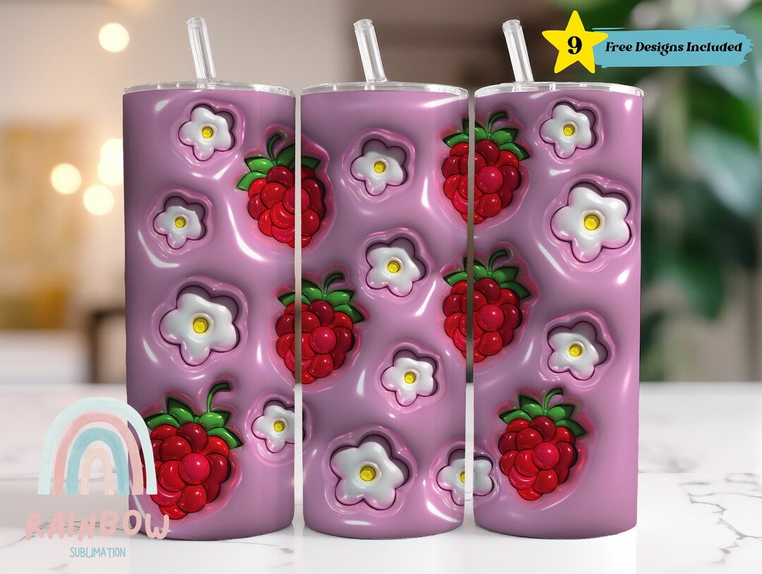3D Inflated Berry Tumbler Wrap, 3D Puff Inflated Tumbler, Summer ...