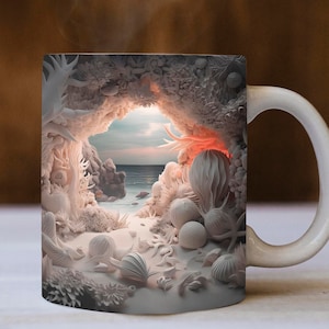 3D Beach Landscape Mug, Beach Mug Design, 3D Mug, 11oz Mug & 15oz Mug ...