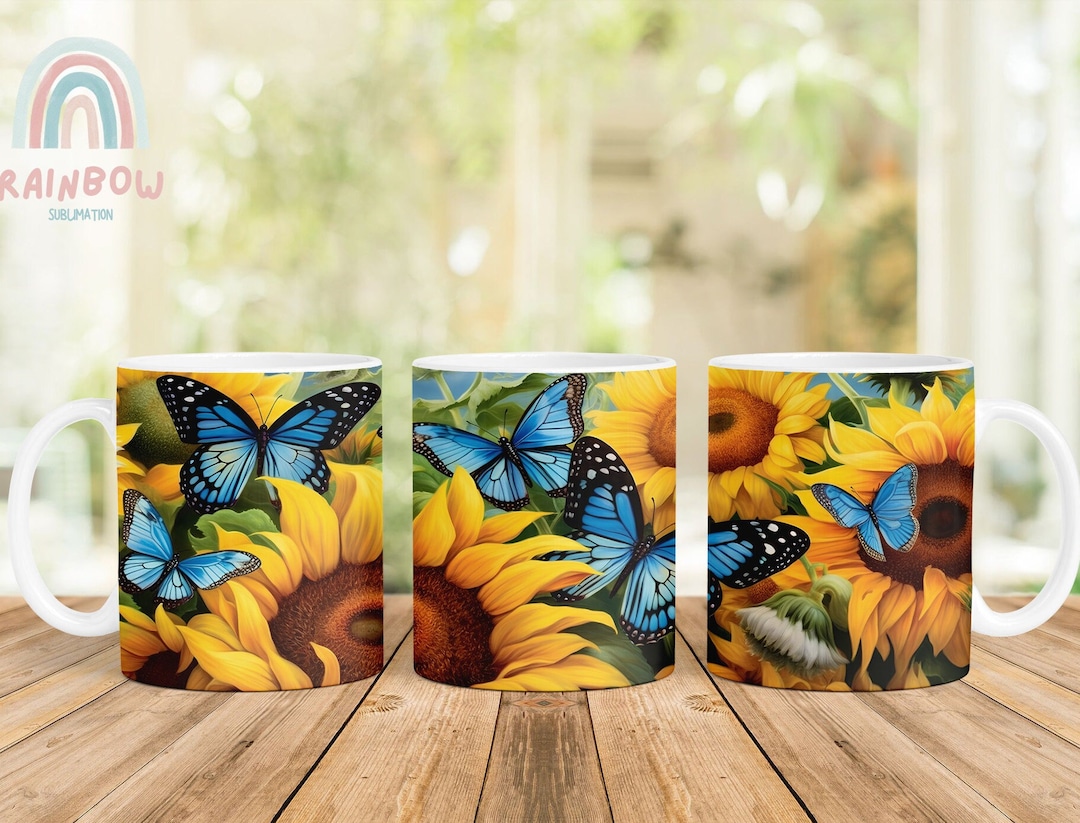 Sunflower Butterfly Mug Wrap, Sunflower Mug Design, Butterfly Mug, 11oz ...