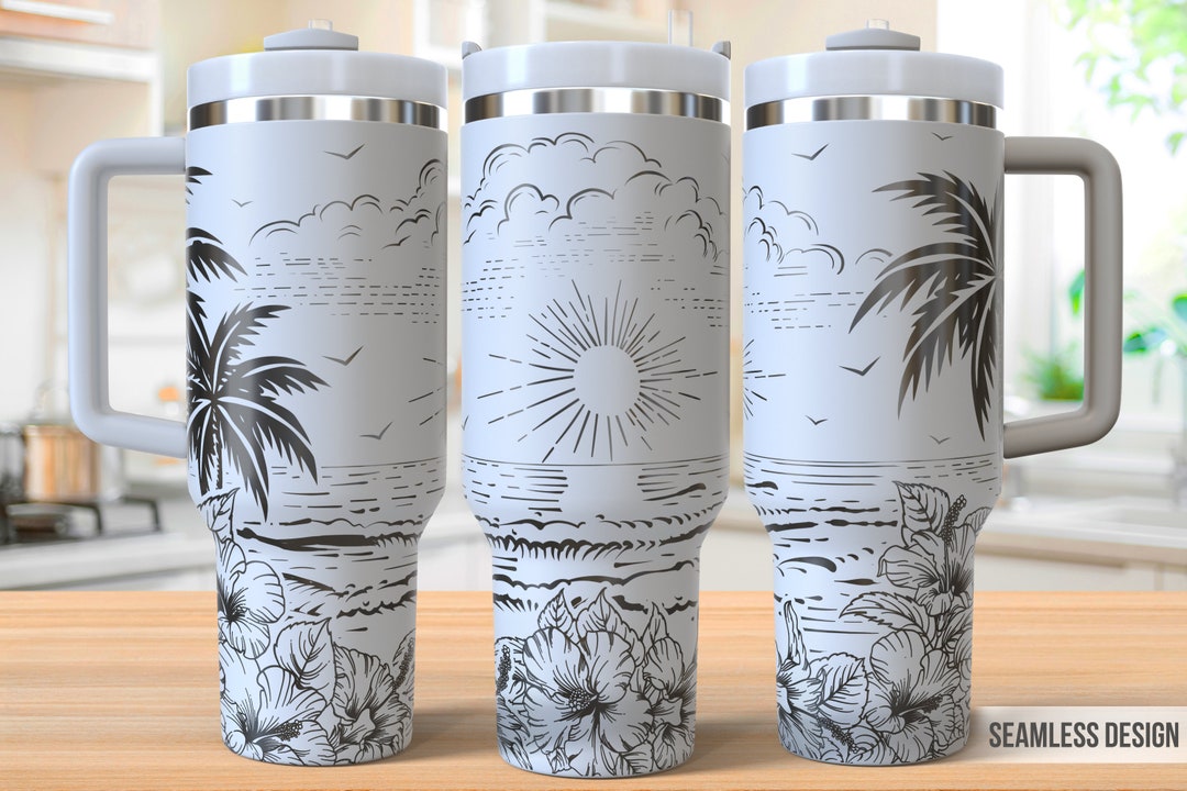Beach 40oz Tumbler Laser Engraving Wrap, Hibiscus Tumbler Wrap Svg ...