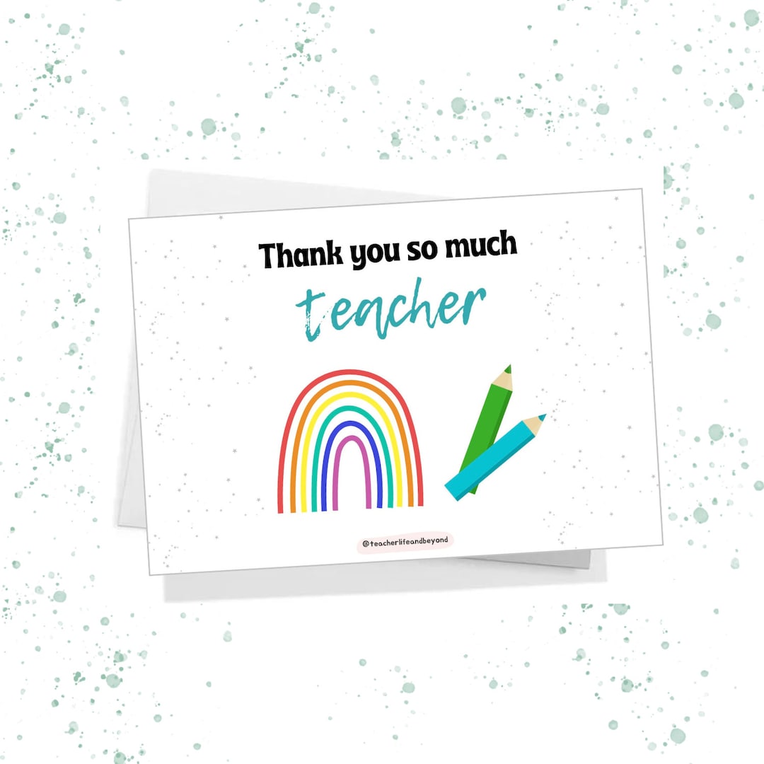 Printable Teacher Rainbow Card - Thank You so Much Teacher A5 Size - Etsy