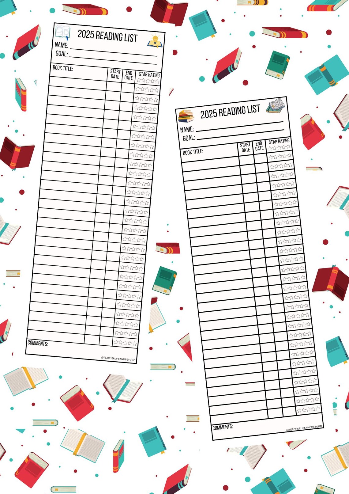 Printable Download Reading List Record Sheet - Digital Print of X2 on ...