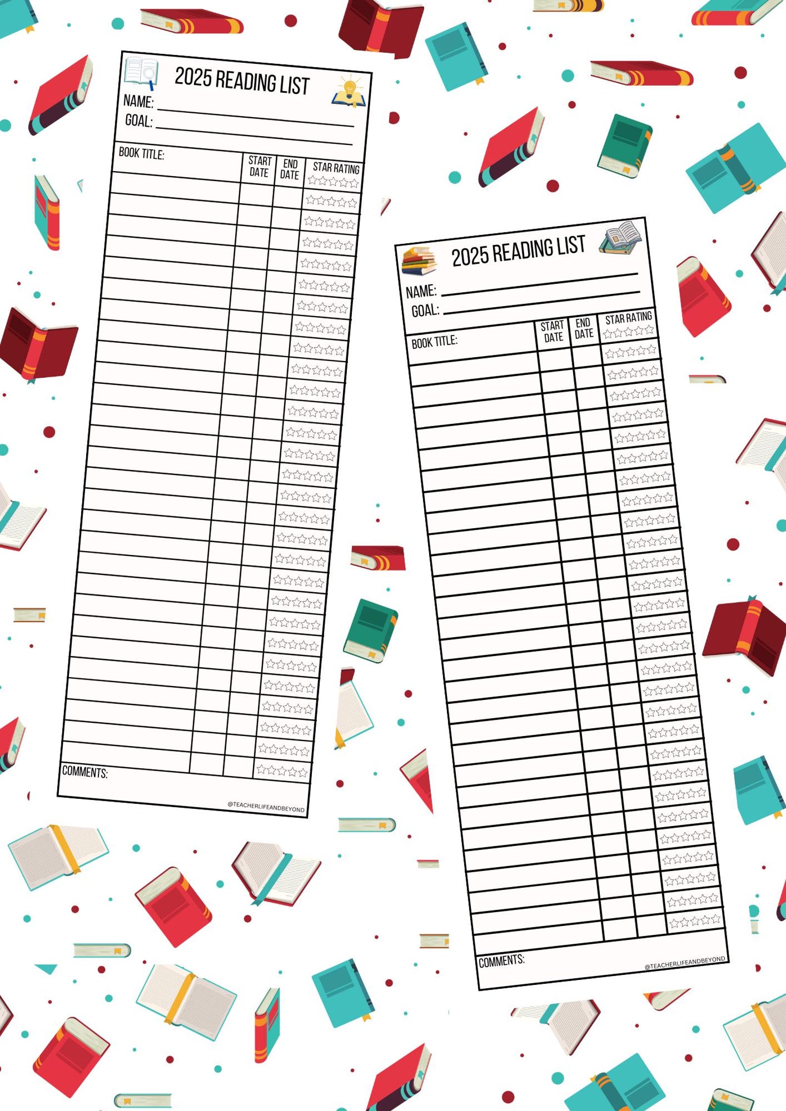 Printable Download Reading List Record Sheet - Digital Print of X2 on ...