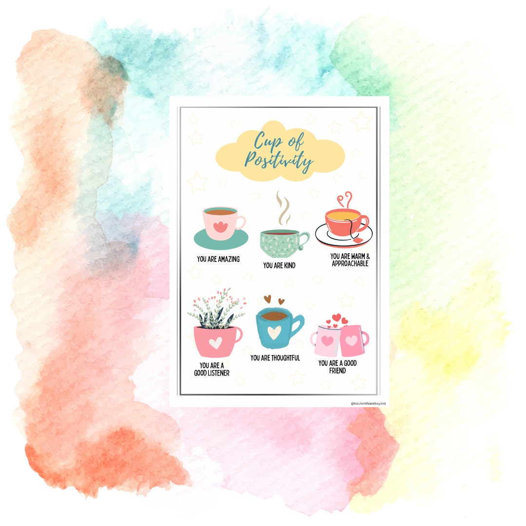 Printable Download Cup of Positivity - A4 Well Being Print Poster - Etsy
