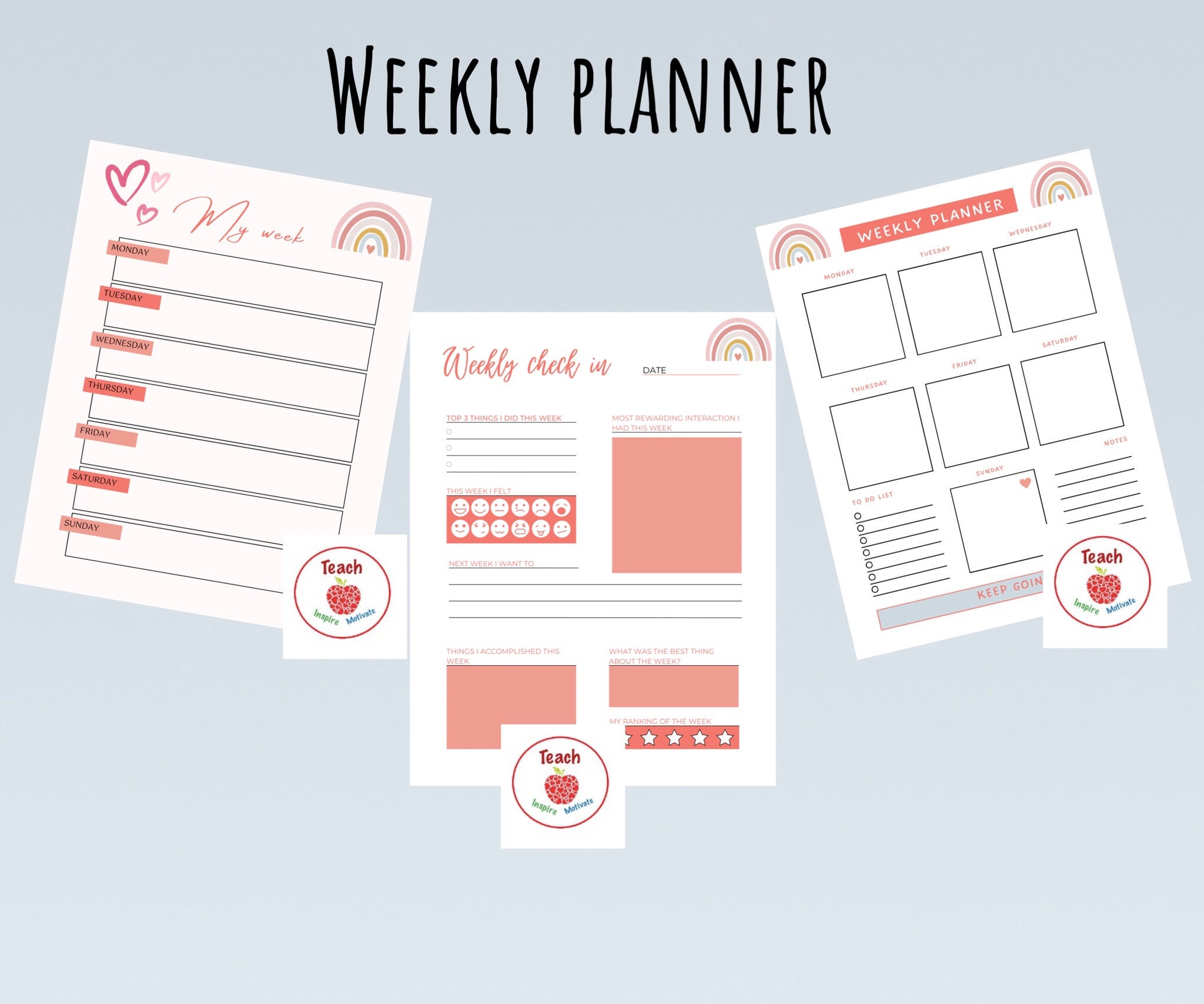 Rainbow Pastel Daily & Weekly Planner - Digital Download - Etsy
