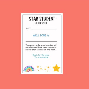 Teacher Classroom Star Student of the Week Note to Send Home - Digital ...