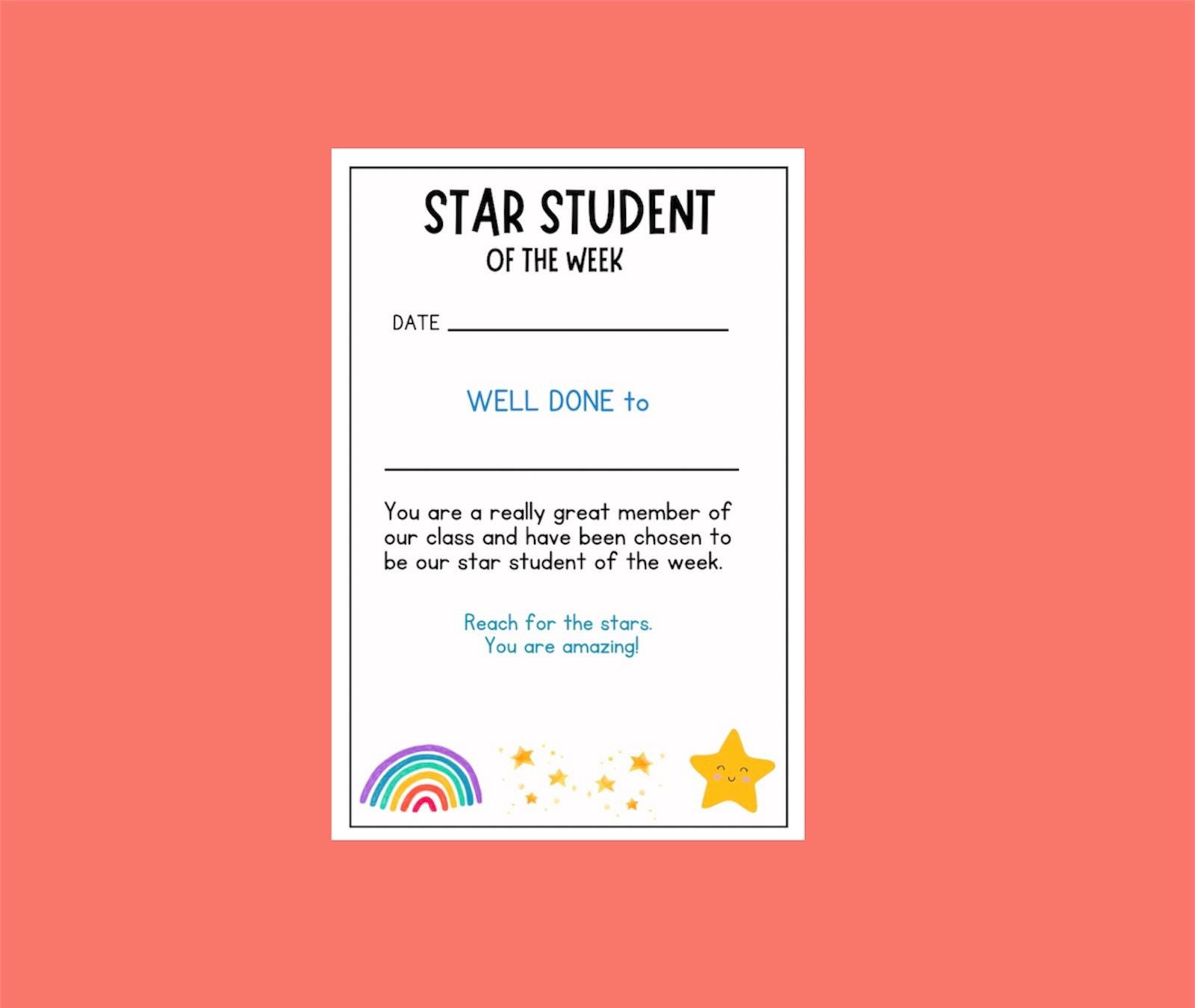 Teacher Classroom Star Student of the Week Note to Send Home - Digital ...