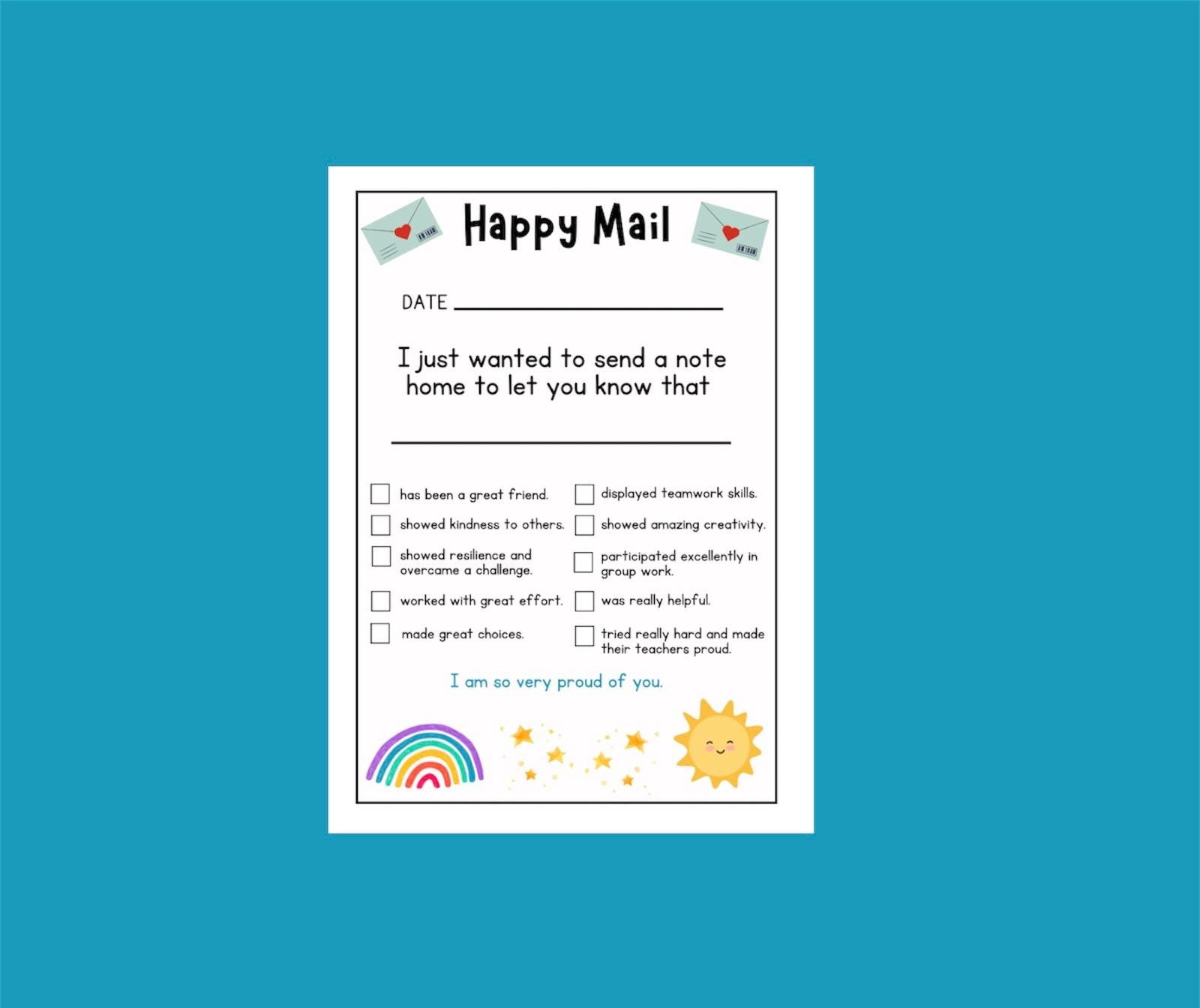 Teacher Classroom Happy Mail Reward Success Note to Send Home - Digital ...