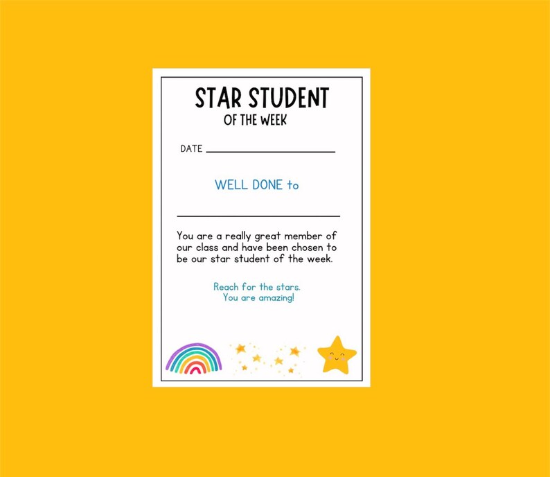 Teacher Classroom Star Student of the Week Note to Send Home - Digital ...
